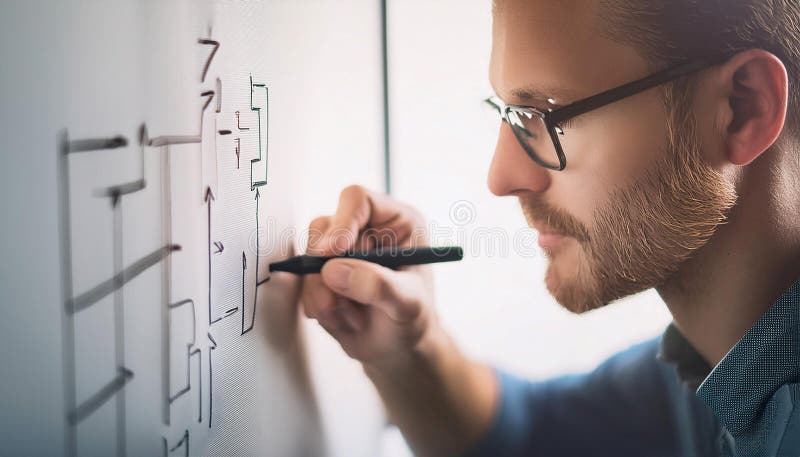 Person Drawing a Strategy Plan on a Whiteboard, Symbolizing Planning ...