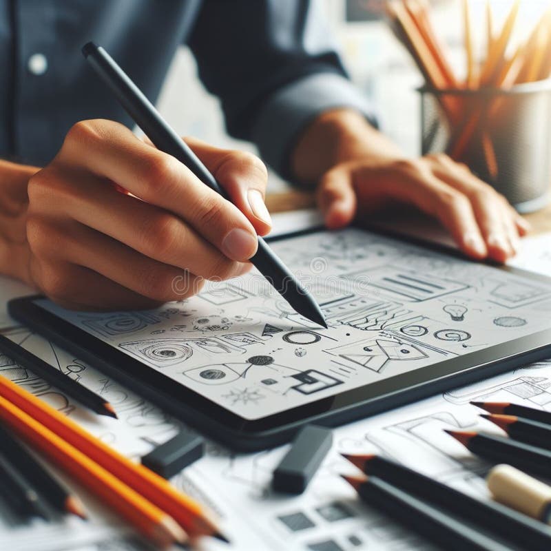 A Person Drawing on a Tablet with a Stylus. Stock Illustration ...