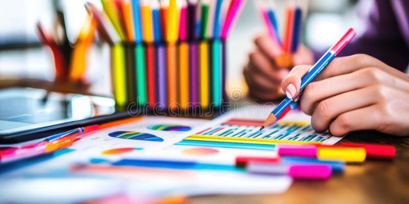 Person Draws Charts with Pencil, Business Analysis and Creative Visualization Stock Image ...