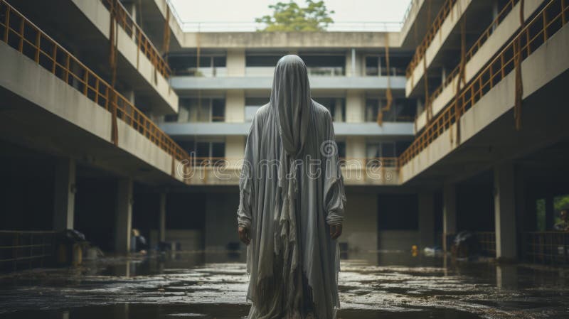 A Person Dressed As a Ghost in a Building. Generative AI. Stock ...