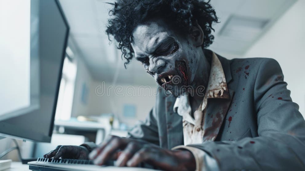 A Zombie at the Computer. AI Generated Stock Photo - Image of halloween ...