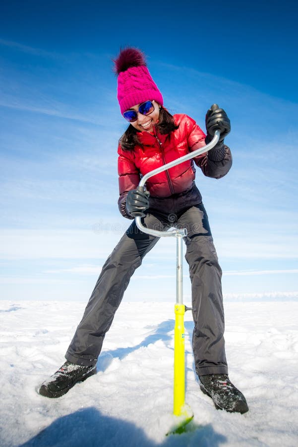 Person Drilling Ice in the Winter Stock Photo - Image of fishing, drill ...