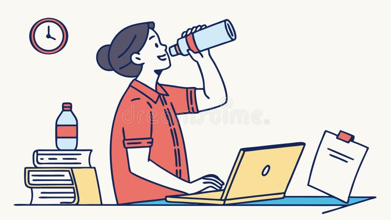 Person Drinking Water at Desk, Hydration and Healthy Work Habits ...