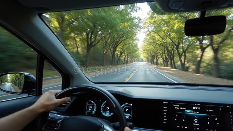 Person Driving Car Down Road Trees Background Stock Photos - Free ...