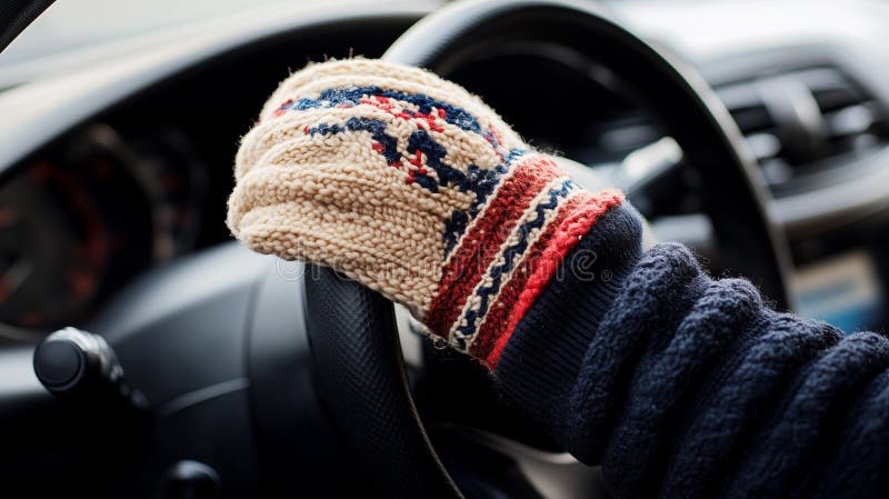 A Person Driving a Car with a Pair of Mittens on the Steering Wheel ...