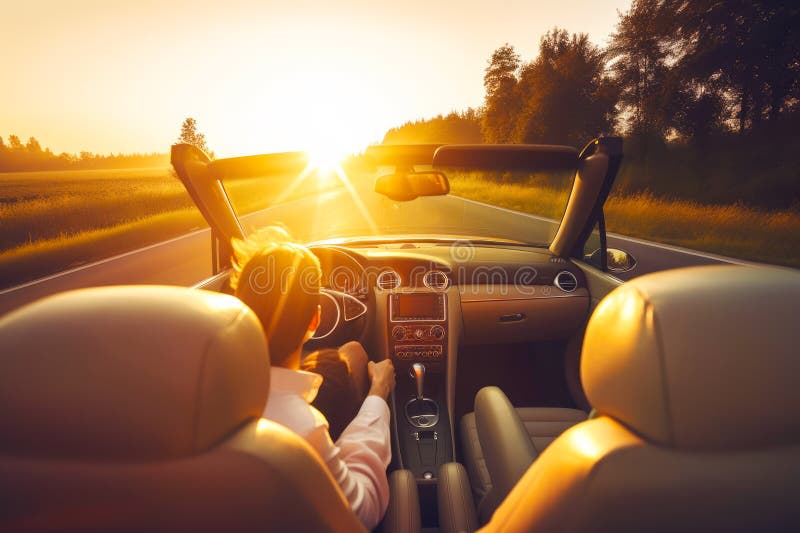 Person Driving Car with the Sun Setting in the Back of the Car ...