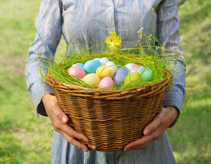 Person with Easter Eggs in Basket Stock Image - Image of easter ...