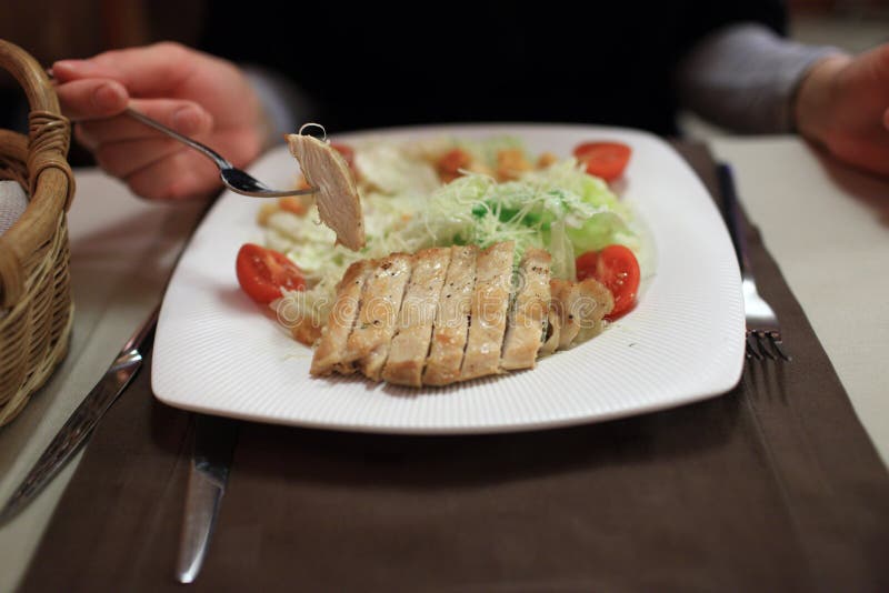 Person Eating Chicken Salad Stock Image - Image of gourmet, chicken ...