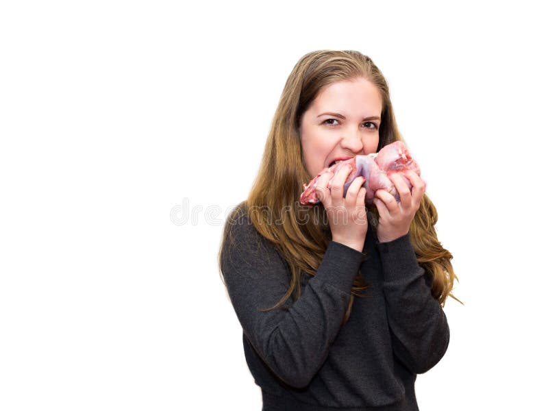 Person eating fresh meat stock image. Image of beauty - 71529105