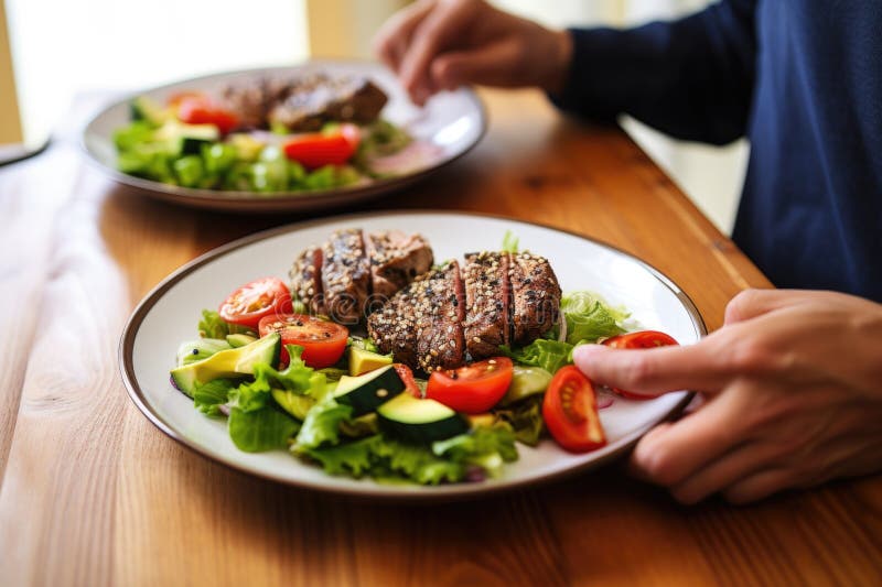 A Person Eating Sesame Tuna Steaks Stock Photo - Image of sesame ...