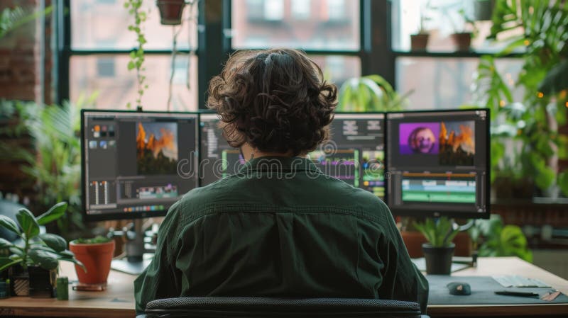 The Person at Editing Workstation. AI Generated Stock Image - Image of ...
