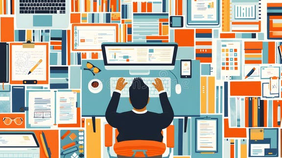 A Person Efficiently Manages Multiple Documents and Data on a Desk ...