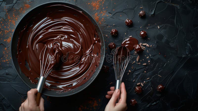 A Person is Energetically Mixing Chocolate in a Bowl Using a Whisk ...