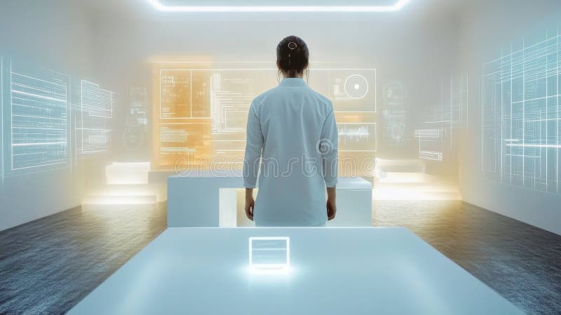 Person Engaged in Quantum Computing Activities in a Modern White ...