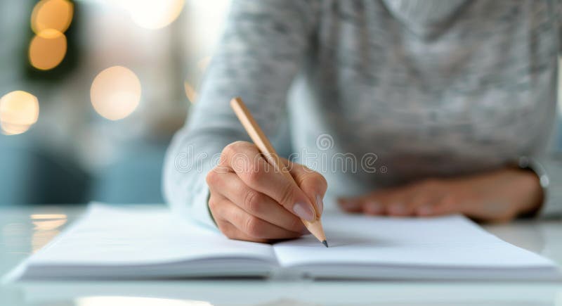 Person Writing in Notebook with Pencil Indoors during Daylight Stock ...