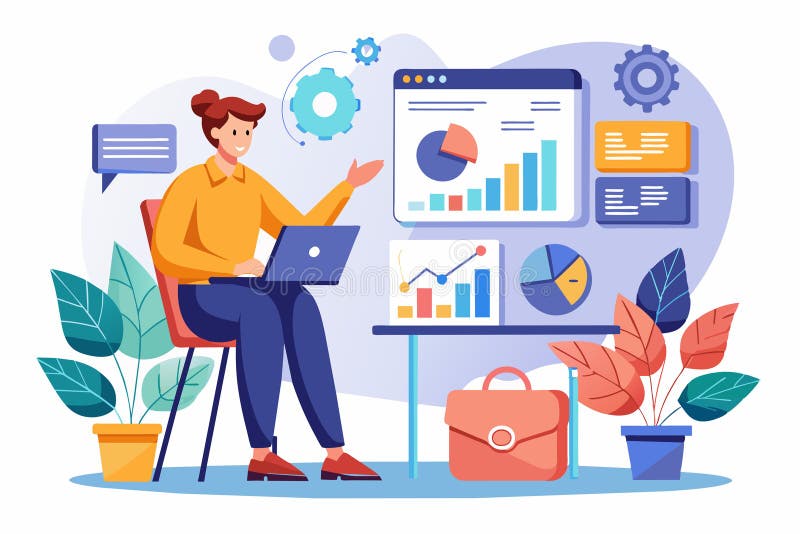 A Person Engages in Business Management Training, Analyzing Various Data Visualizations on a ...