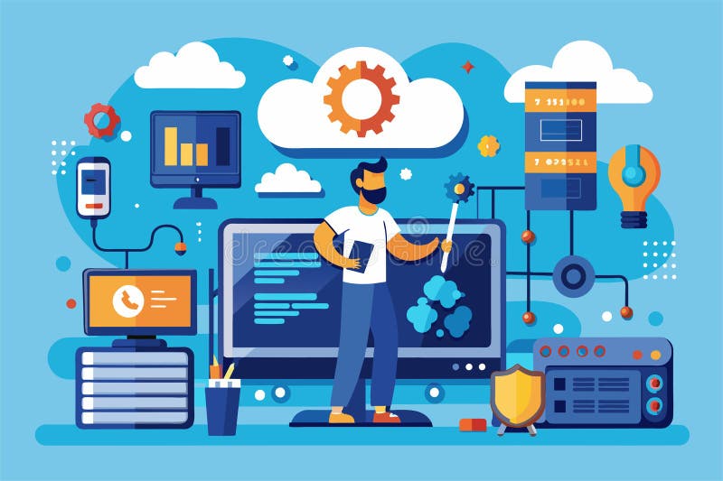 A Person Engages in Computer Network Troubleshooting with Digital Tools ...