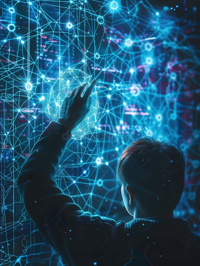 A Person Engages with a Digital Interface Filled with Intricate ...