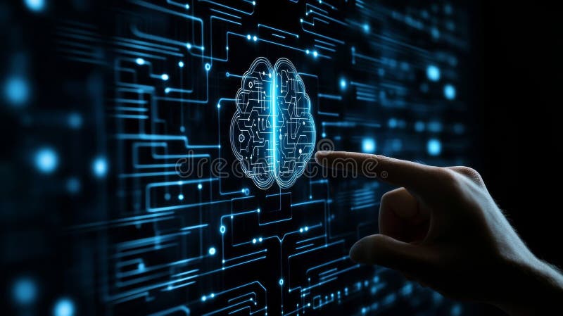 A Person Engages with a Glowing Digital Brain Interface, Signifying ...