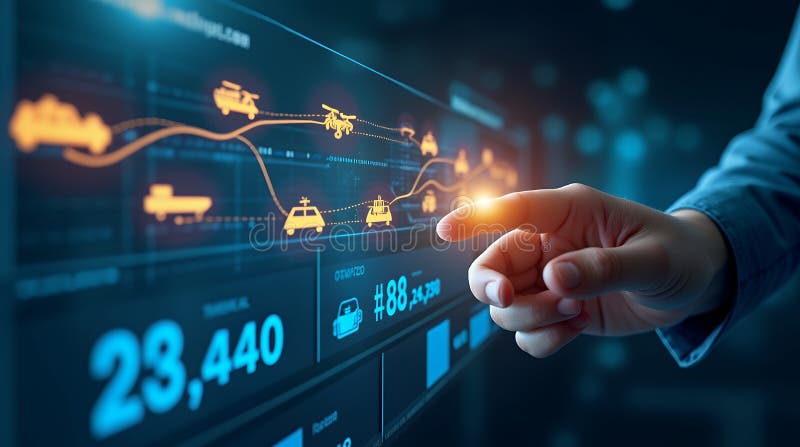 Person Interacting with Futuristic Digital Logistics and Transportation ...