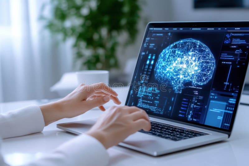 A Person Engages with a Laptop, Which Showcases a Digital Brain ...