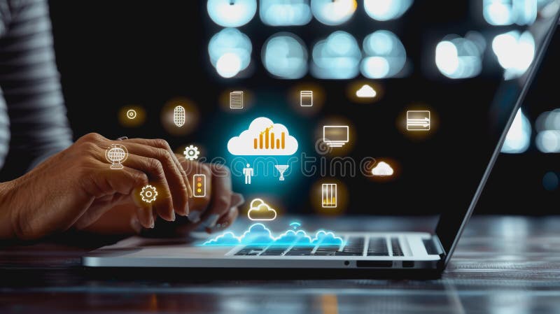 Person Engaging with Advanced Digital Cloud Interface in High-tech ...