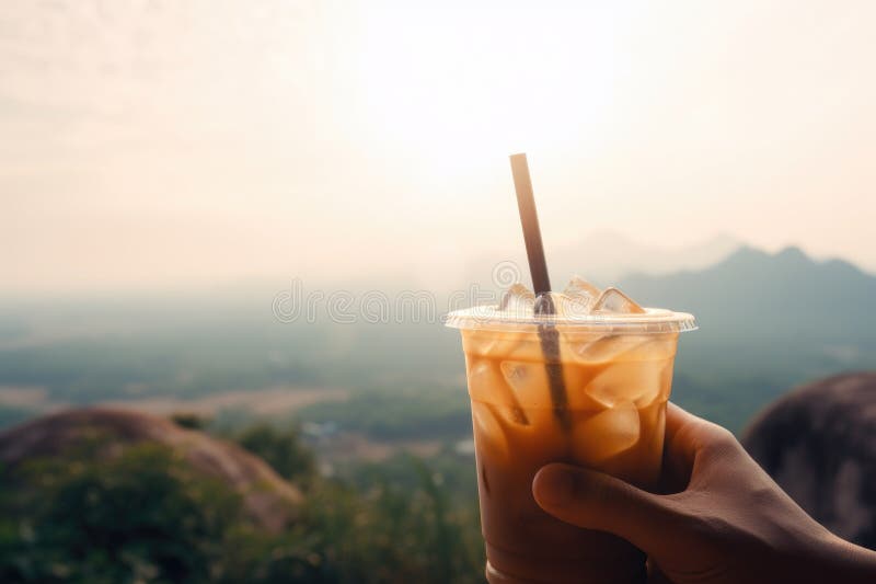Person, Enjoying Iced Coffee Break, with View of the Sunny Outdoors ...