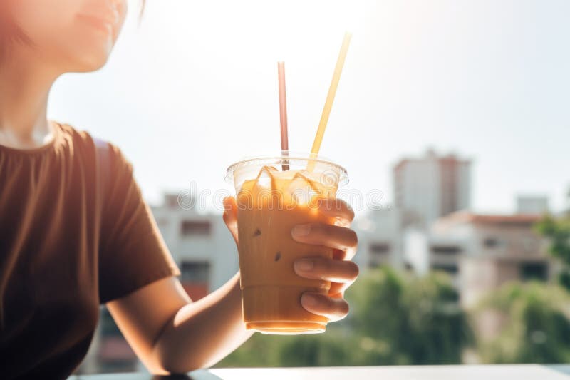 Person, Enjoying Iced Coffee Break, with View of the Sunny Outdoors ...