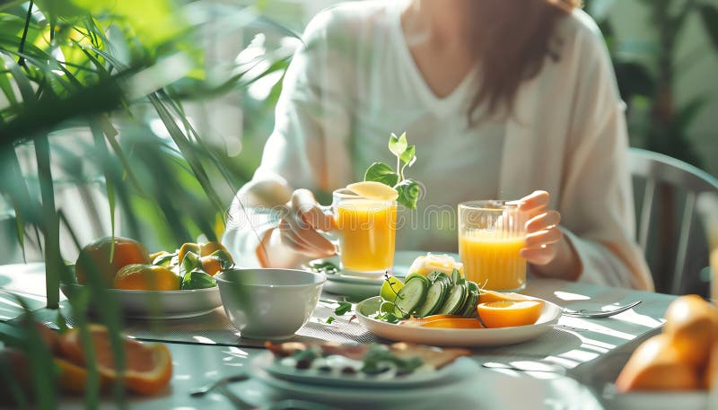 Person Enjoying a Leisurely Breakfast at Home Stock Illustration ...