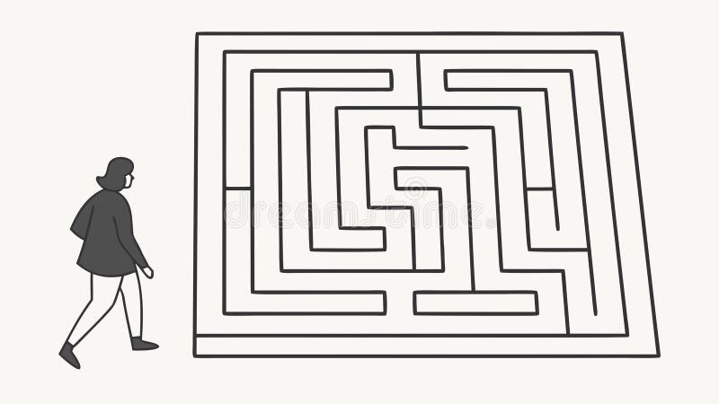 Person Entering Maze, Challenge and Problem Solving, Intellectual Puzzle, Vector Design ...