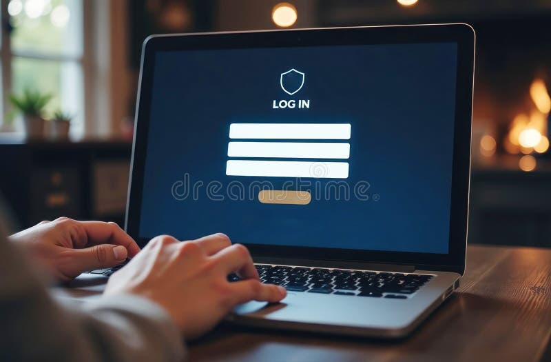 Person Enters Login Credentials on a Laptop Screen, Illuminated by a Secure Login Interface ...