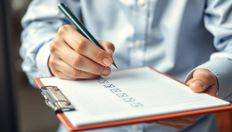 Person Evaluates Personal Development Work Progress Using Checklist ...