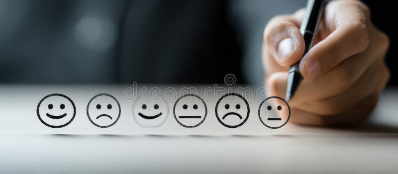 Person Evaluates Satisfaction Levels through a Series of Smiley Face ...