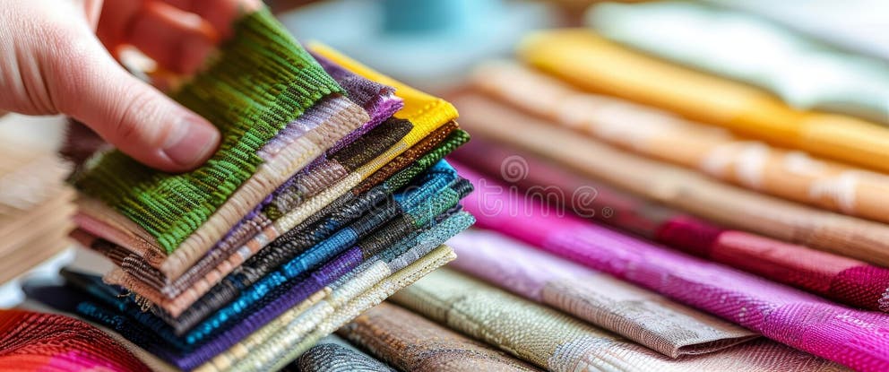A Person Examines Colorful Fabric Samples, Selecting Textures and ...