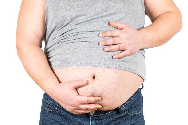 Excess Body Weight of a Man with His Hands Touching Fat on His S Stock ...