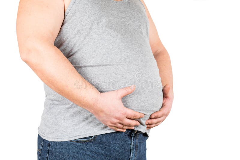 Excess Body Weight Of A Man With His Hands Touching Fat On His S Stock ...