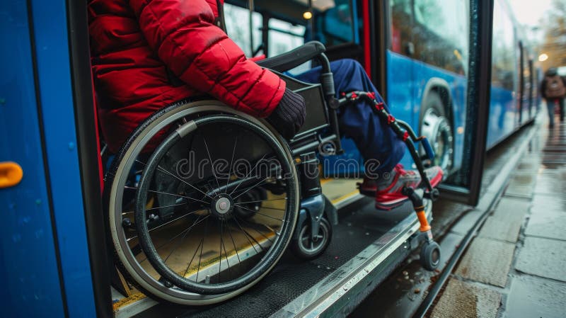 The Person Exiting Bus on Wheelchair. AI Generated Stock Photo - Image ...
