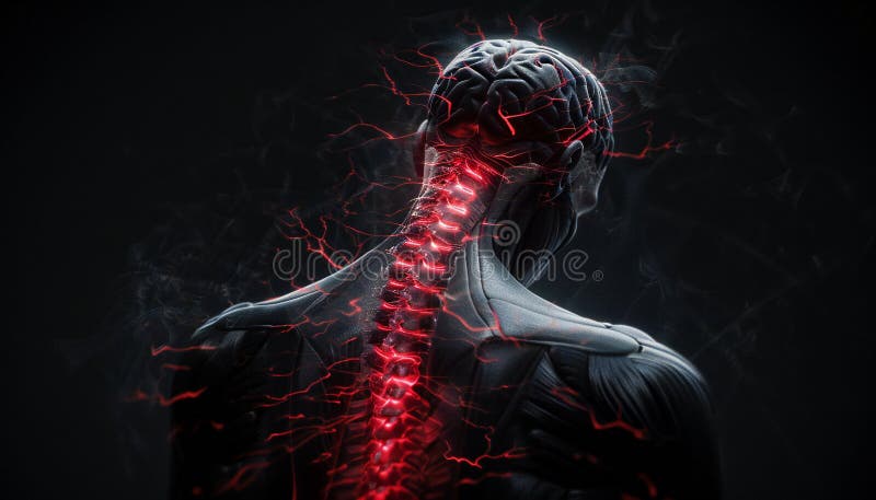 Person Experiencing Pain, Back View with Problem Area Marked Red Stock ...