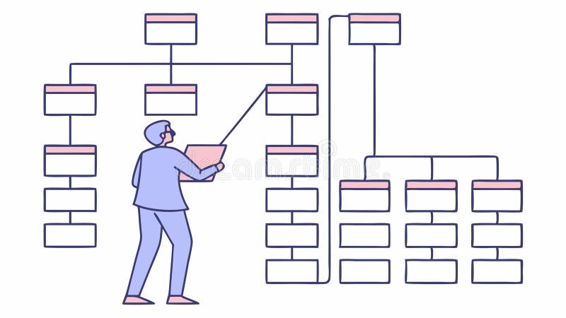Person Explaining Organizational Hierarchy with Flowchart, Business ...