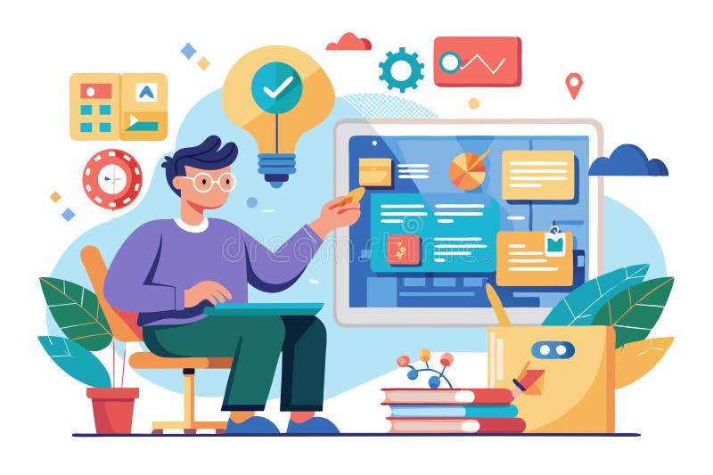 A Person Explains a Work Project in a Stylish Home Office with Digital ...