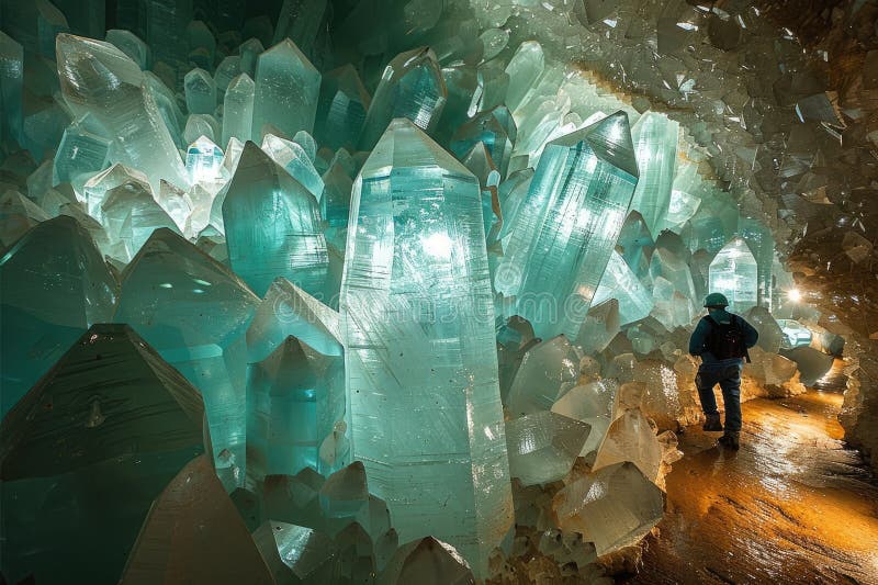 Giant Selenite Crystals Cave, Amazing Geode Formation Stock ...