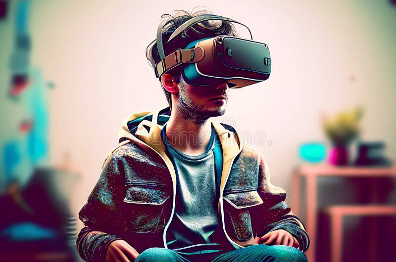 Person is Exploring Augmented Reality with VR Googles Stock ...