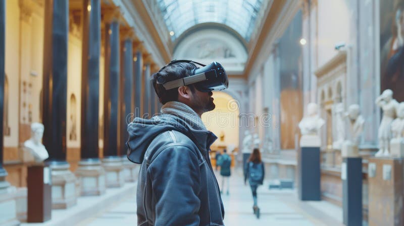 Person Exploring a Famous Museum through a Virtual Tour Stock ...