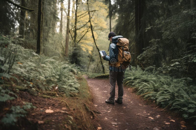 Person, Exploring New Trail with Trusty Backpack and Gps Stock ...