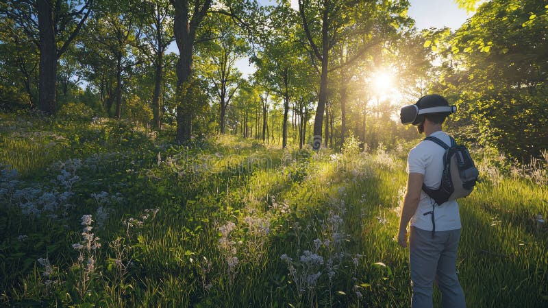 Person Exploring Virtual Forest with VR Headset Stock Photo - Image of ...