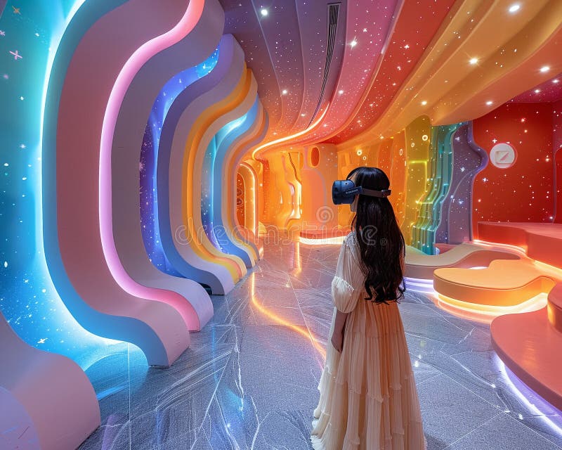 A Person Exploring a VR Designed Childrens Playroom. Stock Photo ...