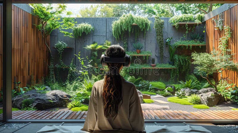 A Person Exploring a VR Designed Outdoor Patio Space. Stock Image ...
