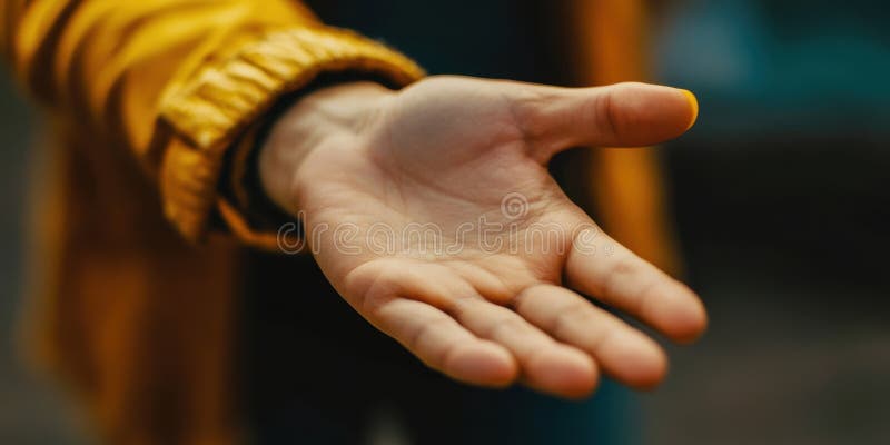A Person Extends Their Right Hand Outward in a Welcoming Gesture. Stock ...