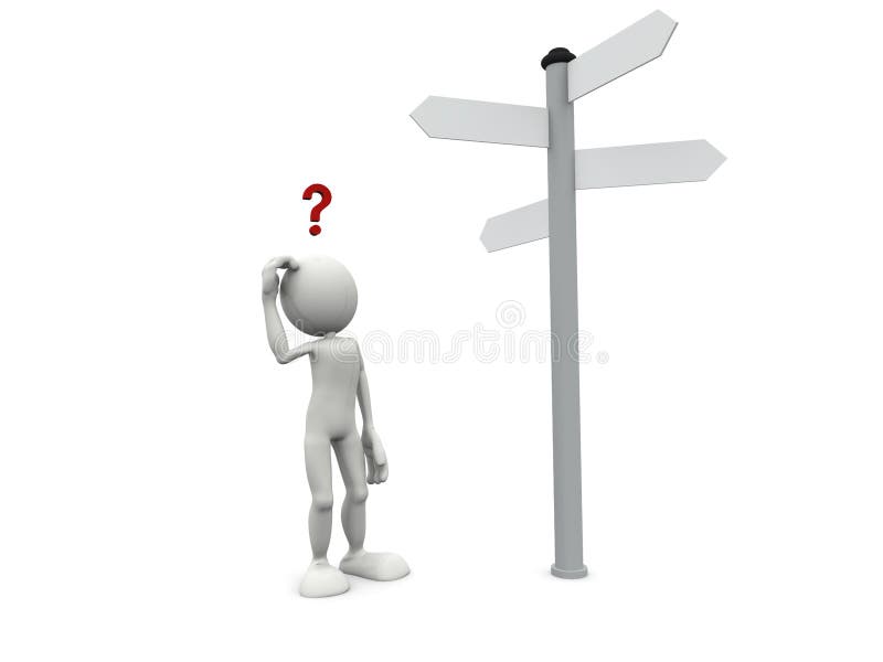 3d Man Thinking and Confusing with Four Red Arrows Showing Four ...