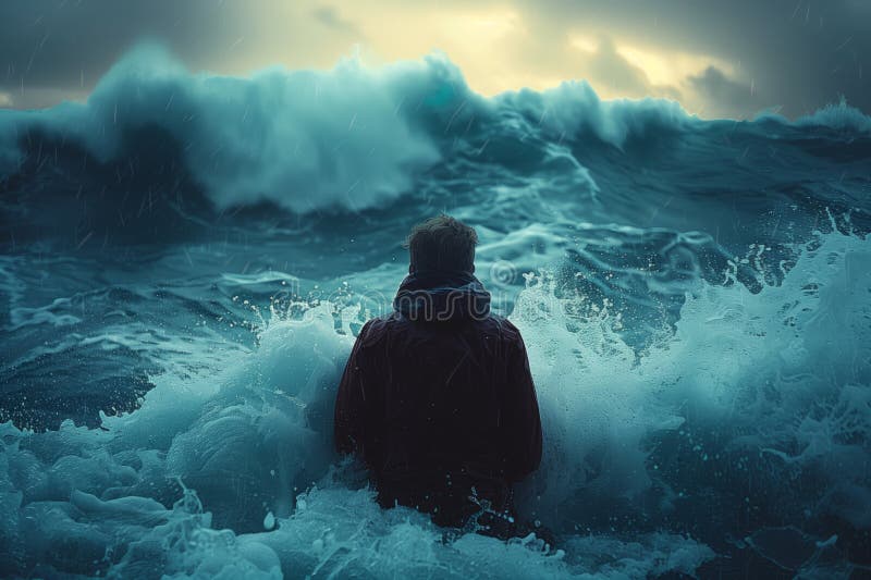 Person Facing Huge Waves during Storm Stock Photo - Image of ...